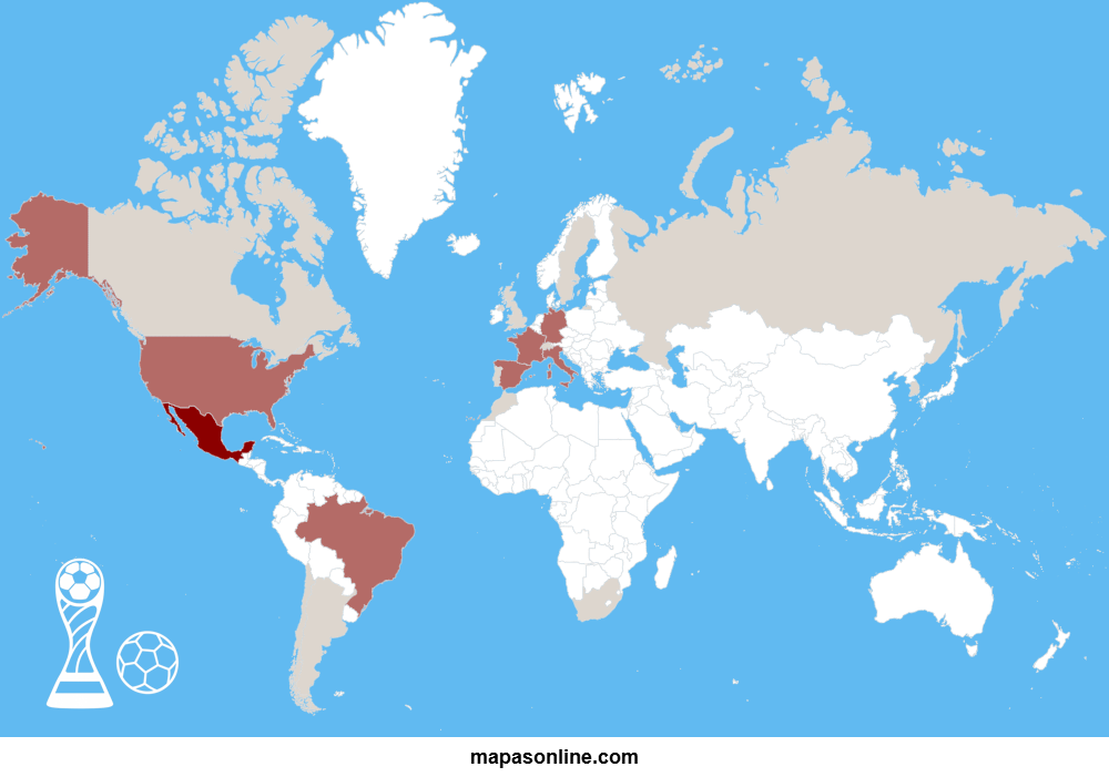 Mapa e Historia de los Mundiales de Fútbol: Países Sede y Ganadores